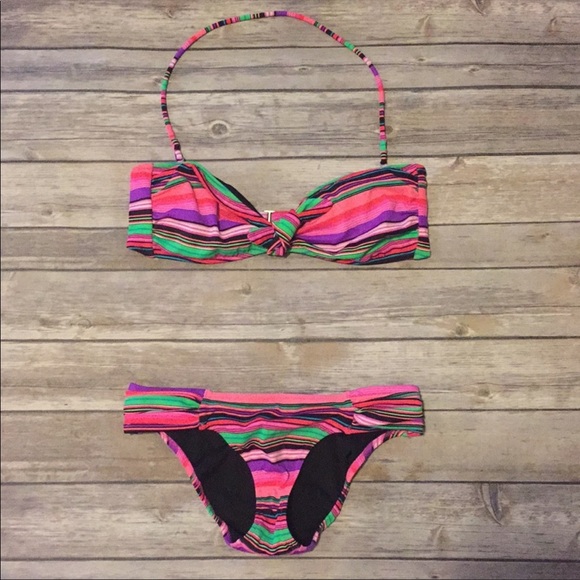 Victoria's Secret | Swim | Vs Striped Bandeau Bikini Size Mxs | Poshmark